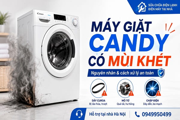 Nguyên nhân máy giặt Candy có mùi khét Và Cách xử lý an toàn